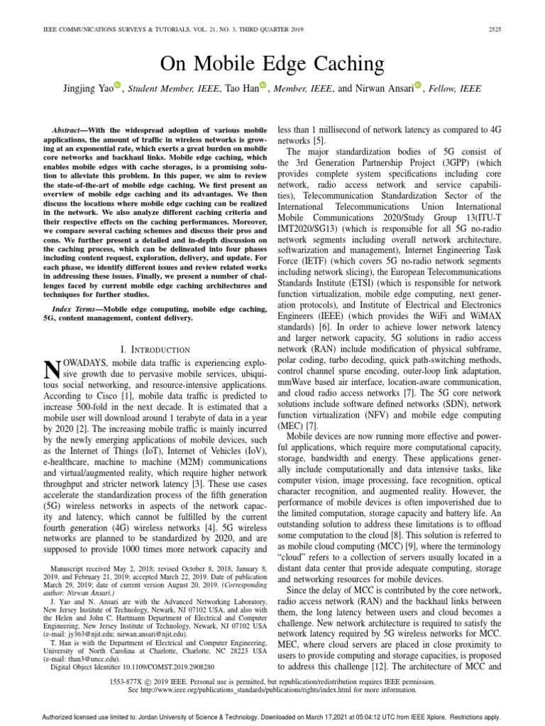 Mobile Edge Caching | PDF | Cache (Computing) | Computer Network