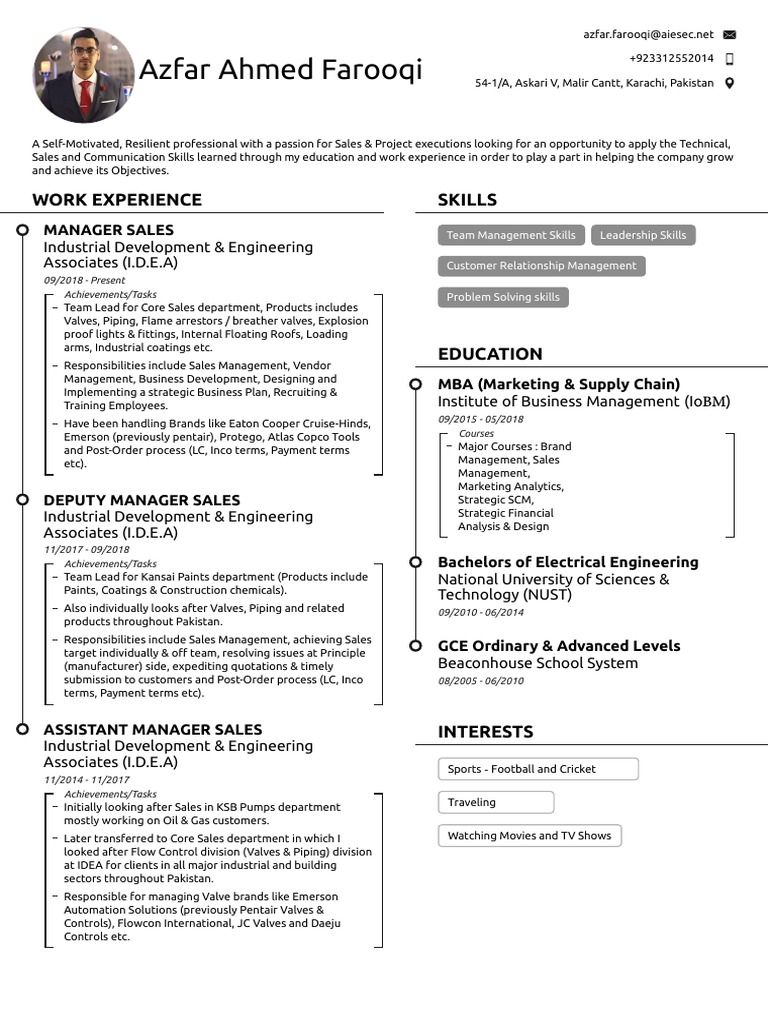 Karachi - Azfar Ahmed Farooqi - Resume | PDF | Sales | Engineering