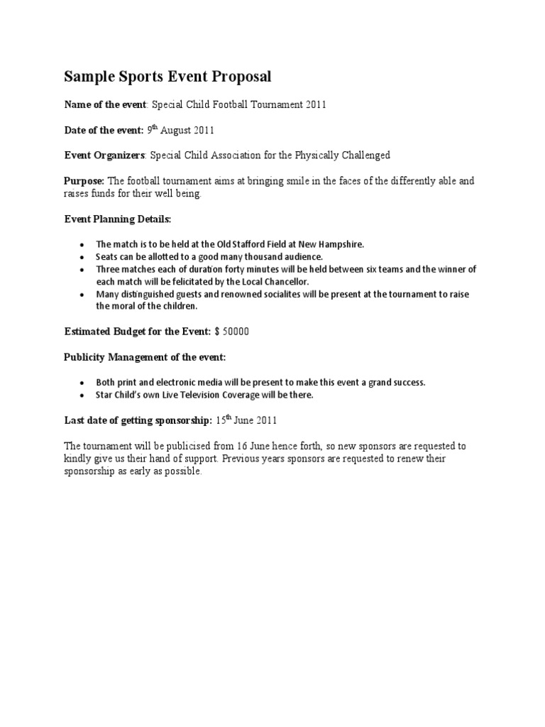 Sample Sports Event Proposal | PDF