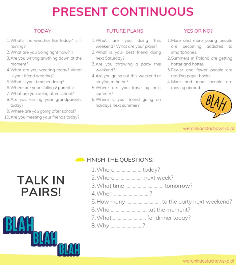 PRESENT CONTINUOUS Speaking Questions | PDF