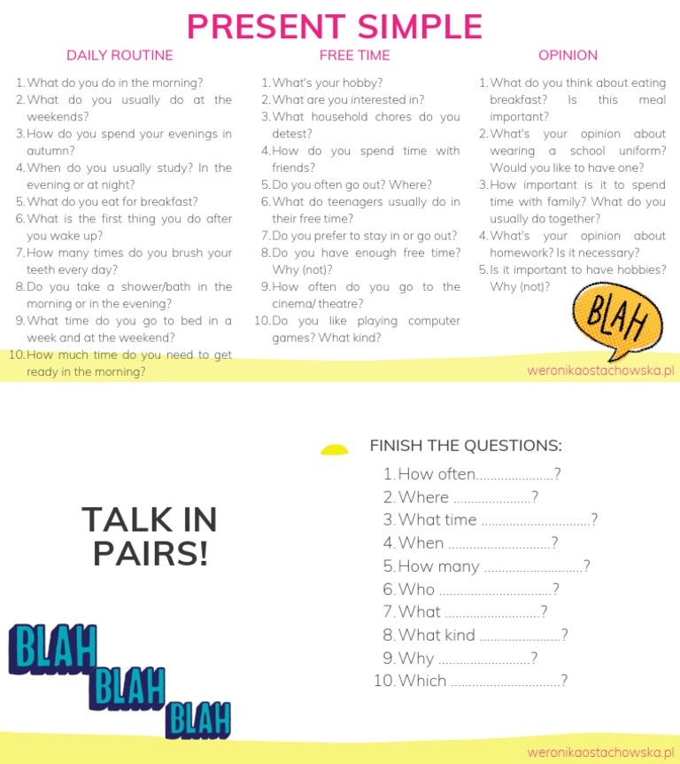 Present Simple Speaking Questions | PDF | Foods