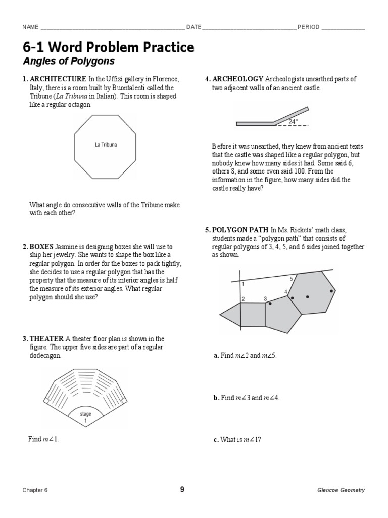 6-1 Word Problem Practice: Angles of Polygons | PDF