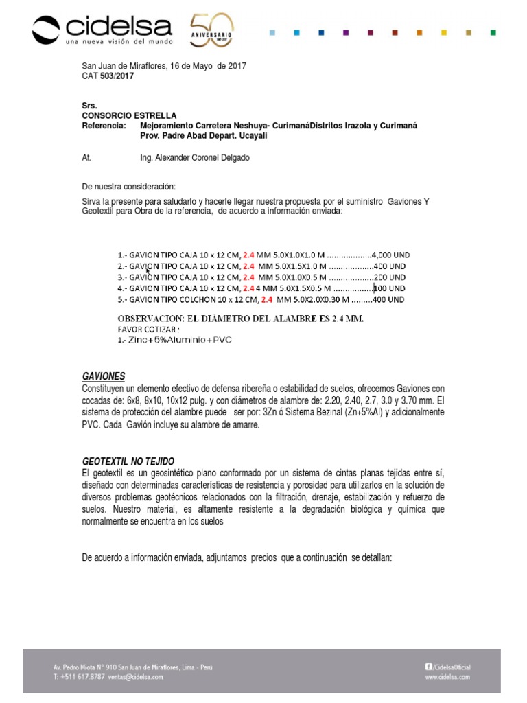 CONSORCIO ESTRELLA 503 - Gaviones 2.40mm - Geotextil | PDF | Suelo