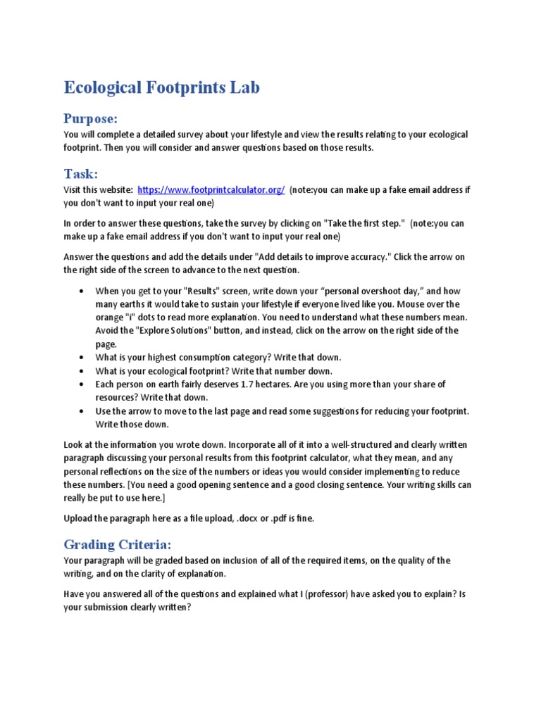 Ecological Footprints Lab | PDF