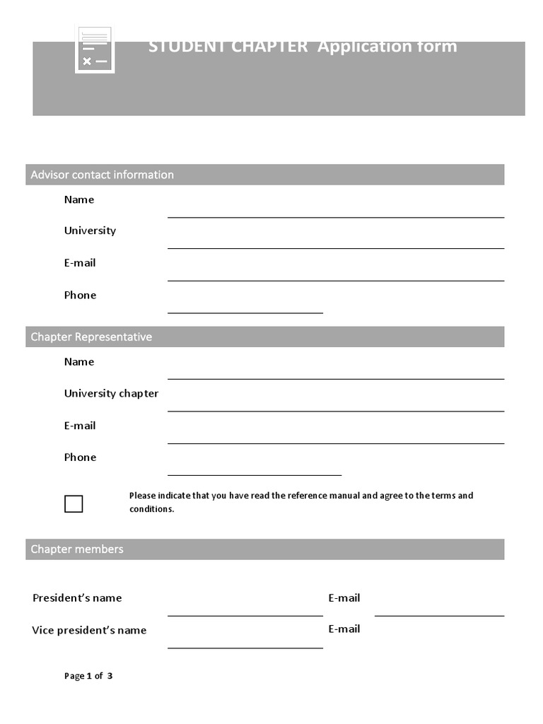 STUDENT CHAPTER Application Form: Advisor Contact Information | PDF ...