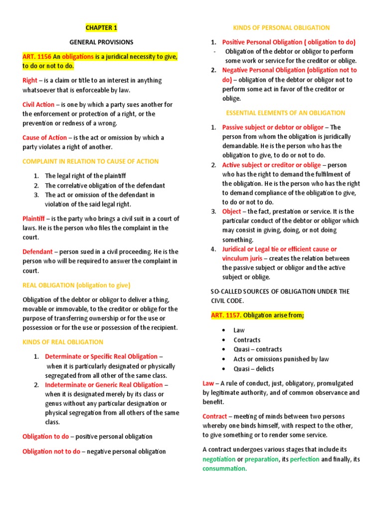 General Provisions 1.: Kinds of Personal Obligation | PDF | Law Of ...