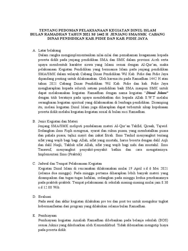 Pedoman Kegiatan Dinul Islam SMA 2021 | PDF | Ilmu Sosial