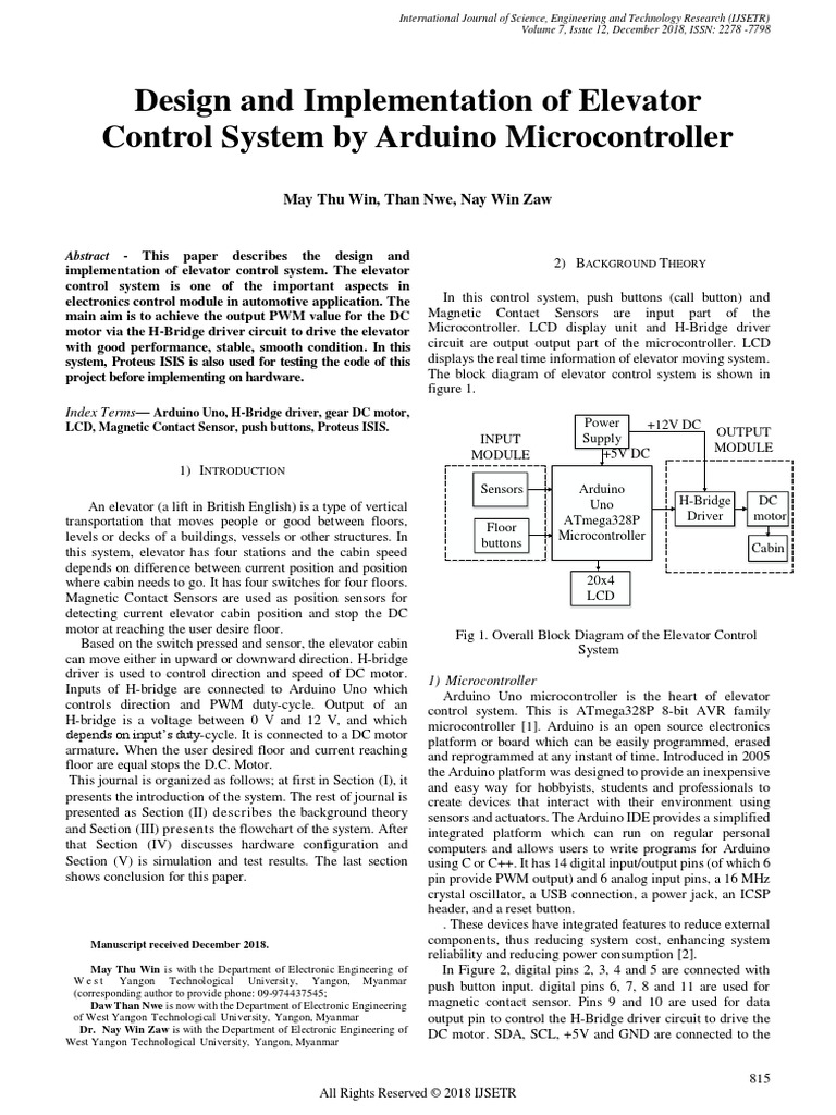 Design and Implementation of Elevator Control System by Arduino ...
