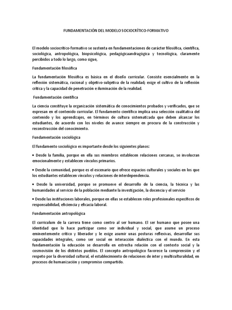 Fundamentación Del Modelo Sociocrítico | PDF | Plan de estudios ...
