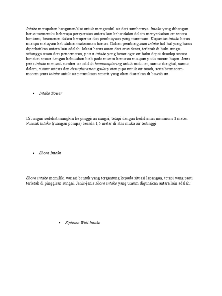 JENIS-JENIS INTAKE UNTUK PENGAMBILAN AIR | PDF