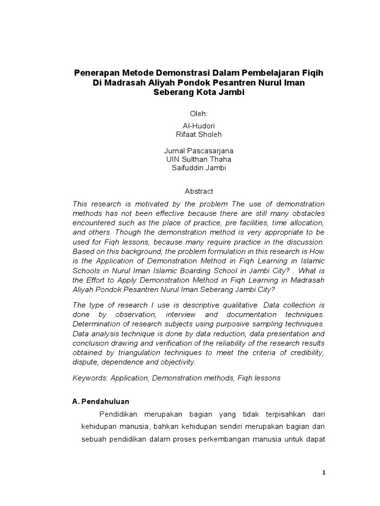 Penerapan Metode Demonstrasi Dalam Pembelajaran Fiqih Di Madrasah ...