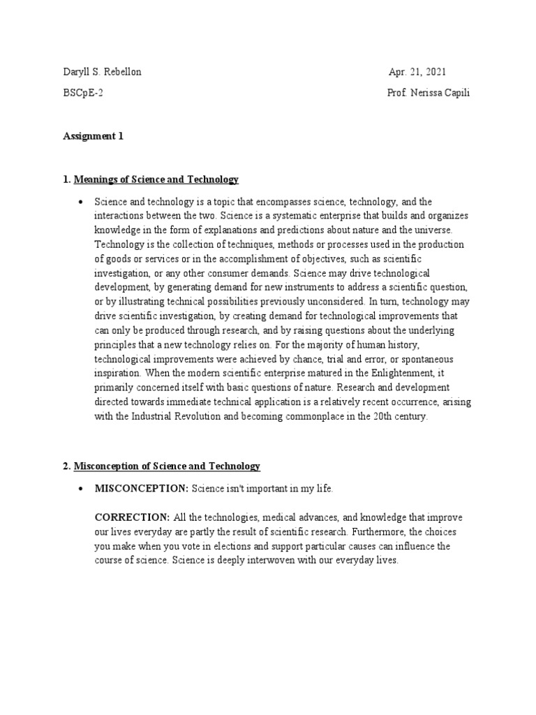 Assignment 1 | PDF | Science | Science And Technology