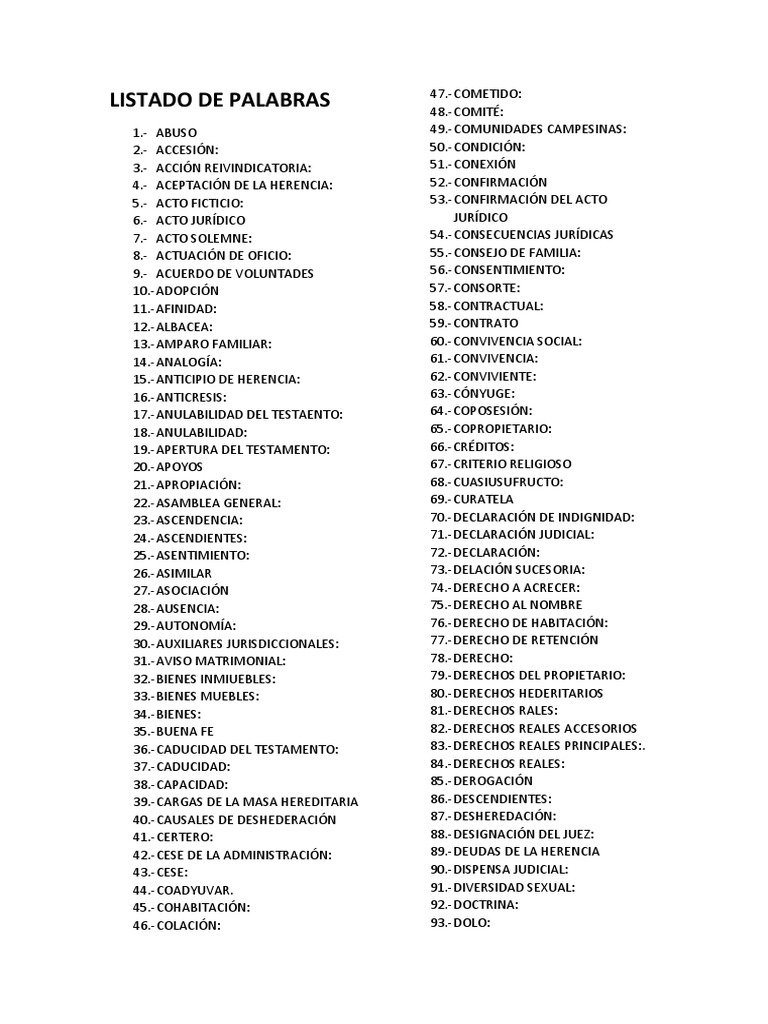 Palabras Ordenadas Por Orden Alfabético | PDF | Voluntad y testamento ...