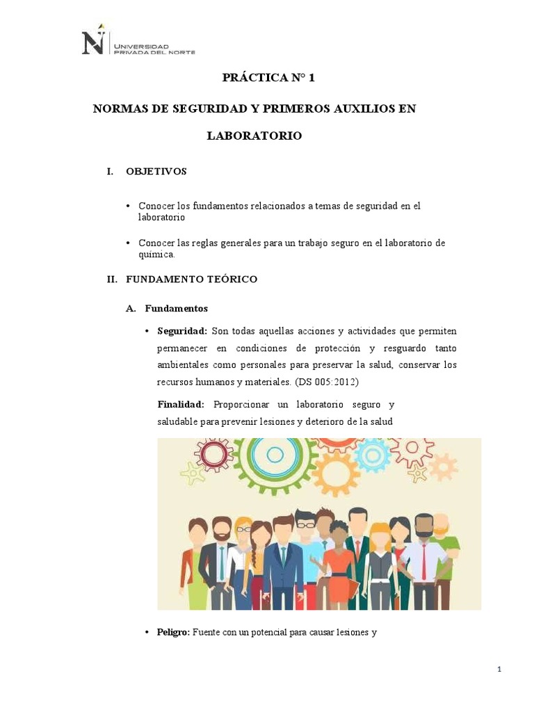 PRÁCTICA #1 Normas de Seguridad y Primeros Auxilios en Laboratorio | PDF | Laboratorios ...