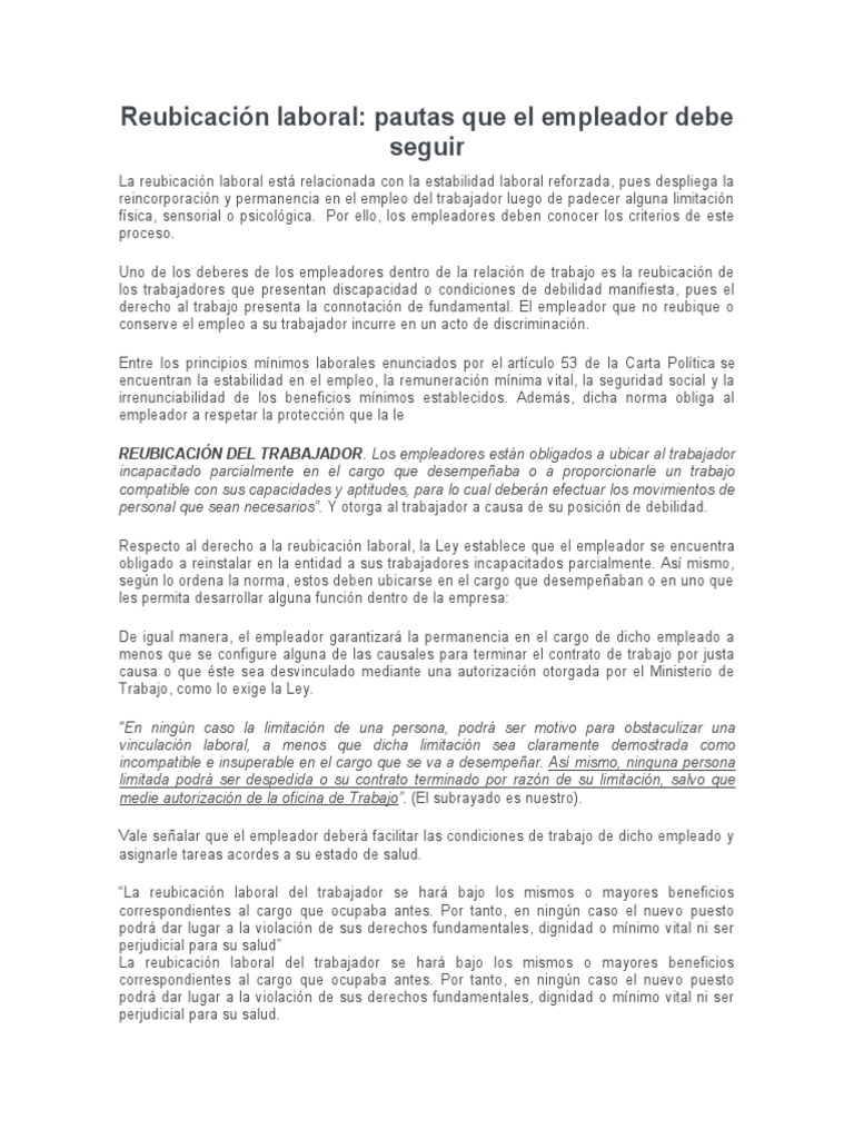 Reubicacion Laboral Documento | PDF | Derecho laboral | Seguridad y ...
