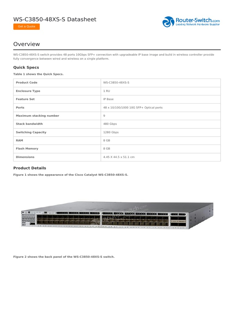 WS-C3850-48XS-S Datasheet: Quick Specs | PDF | Networks | Computer Architecture