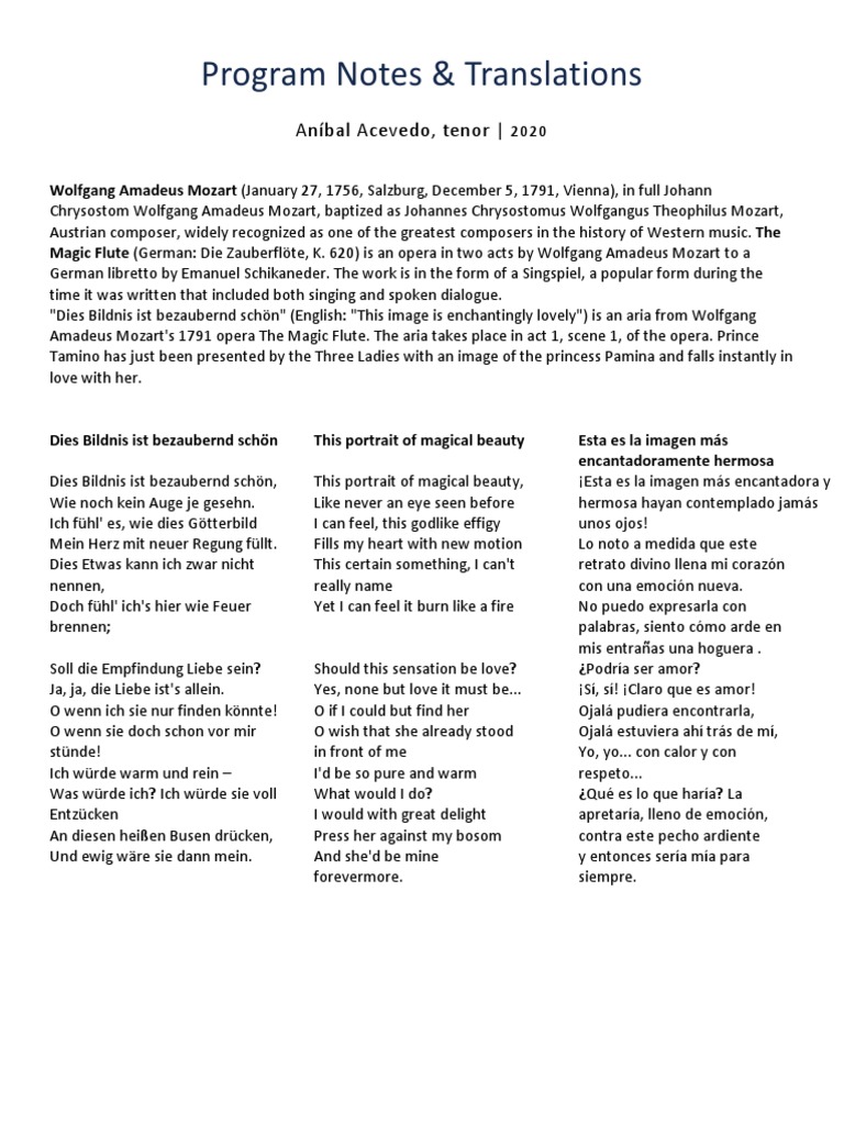 Program Notes Anibal's Recital | PDF | Opera | Vocal Music