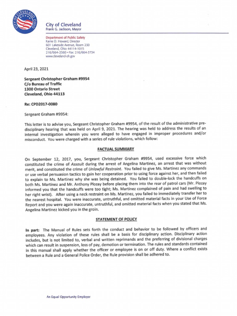 Sgt. Christopher Graham Termination Letter | PDF