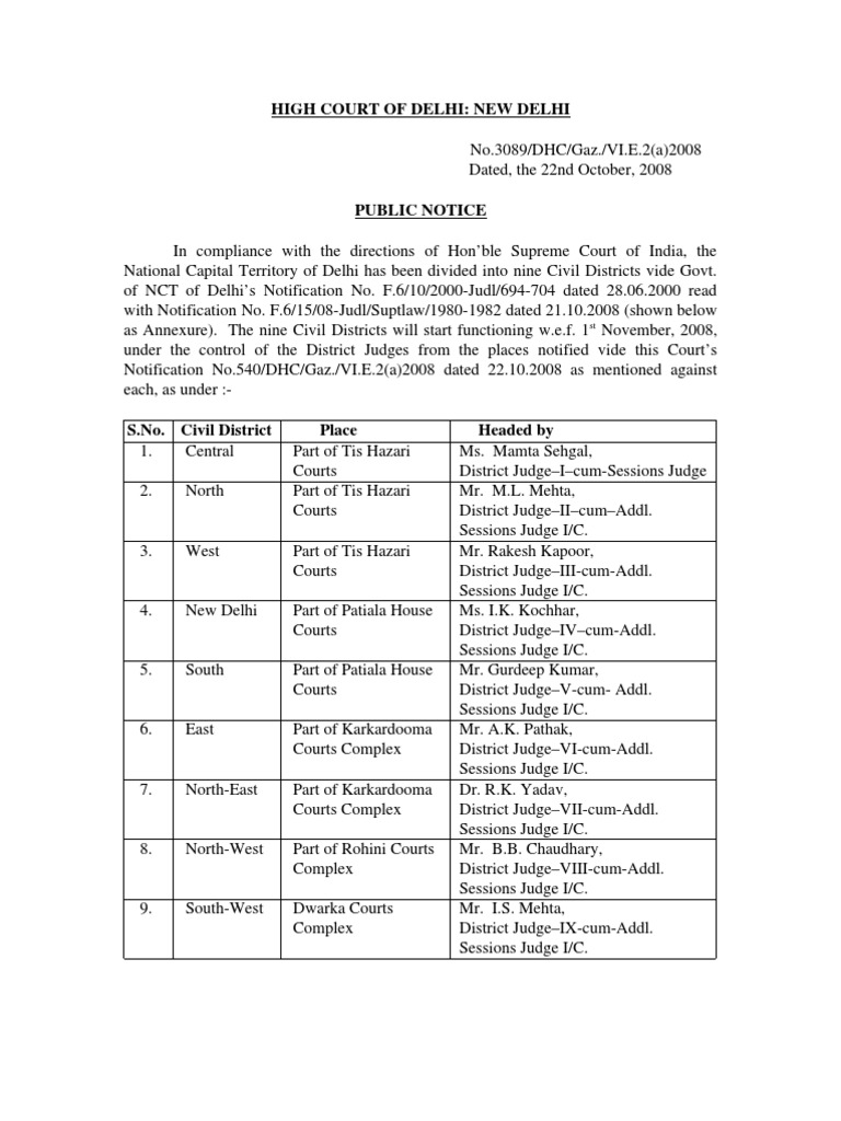 Delhi Civil Districts Public Notice | PDF | Judge | Government Information