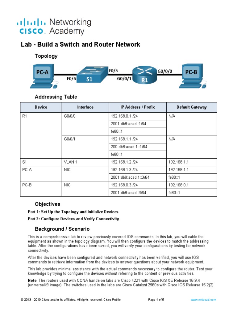 10.4.4 Lab - Build A Switch and Router Network | Download Free PDF | Ip Address | Router (Computing)