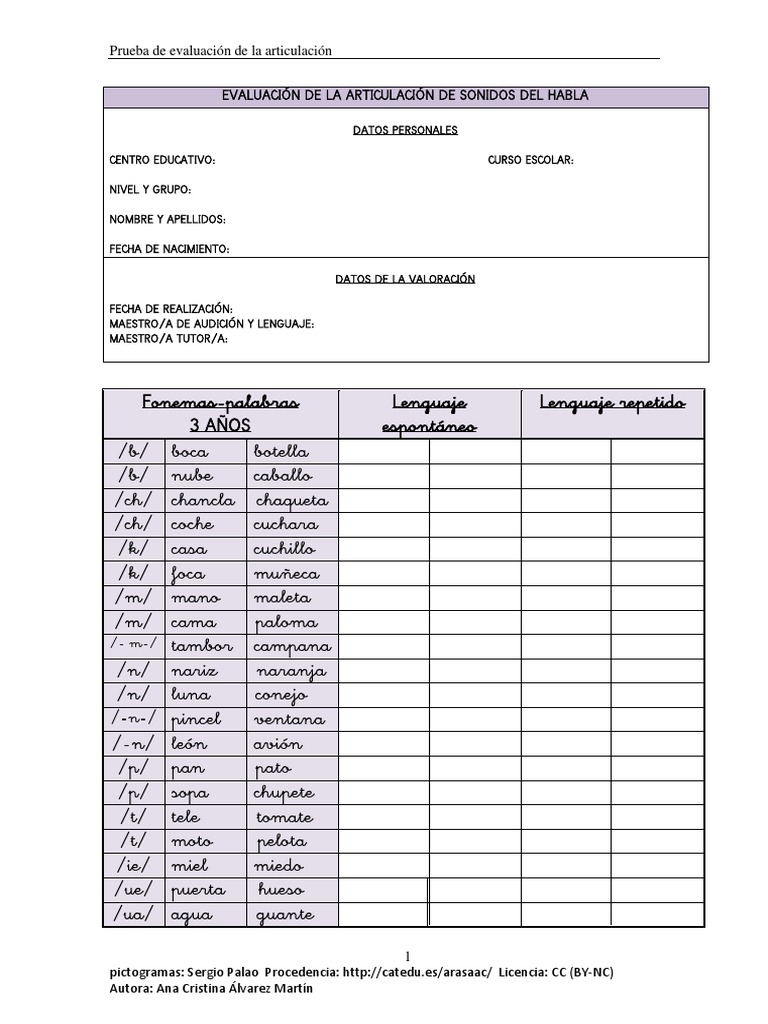 Evaluación de La Articulación de Los Sonidos Del Habla | PDF ...