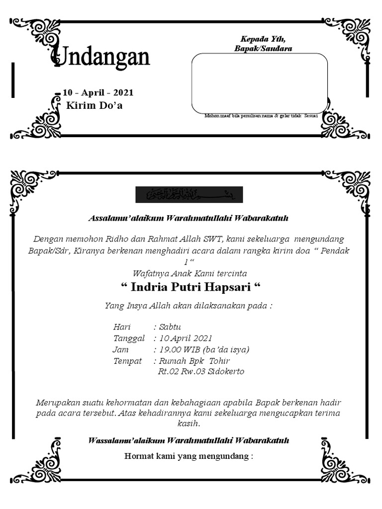 Undangan Pendak 1 | PDF