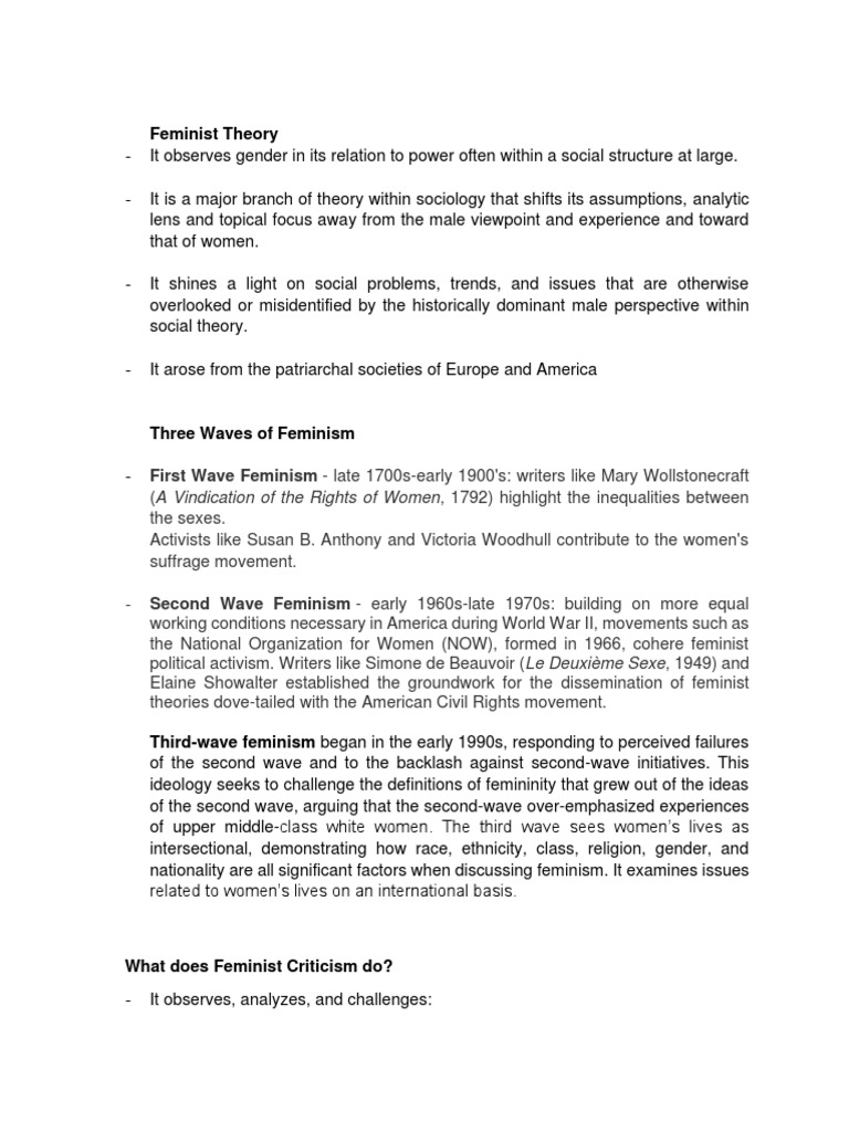 Feminist Theory: First Wave Feminism - Late 1700s-Early 1900's: Writers ...