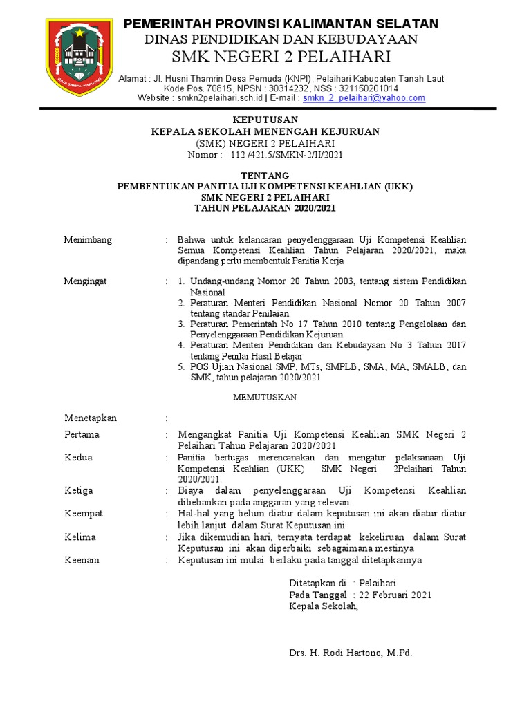 SK Panitia UKK SMKN 2 Pelaihari 2021 | PDF