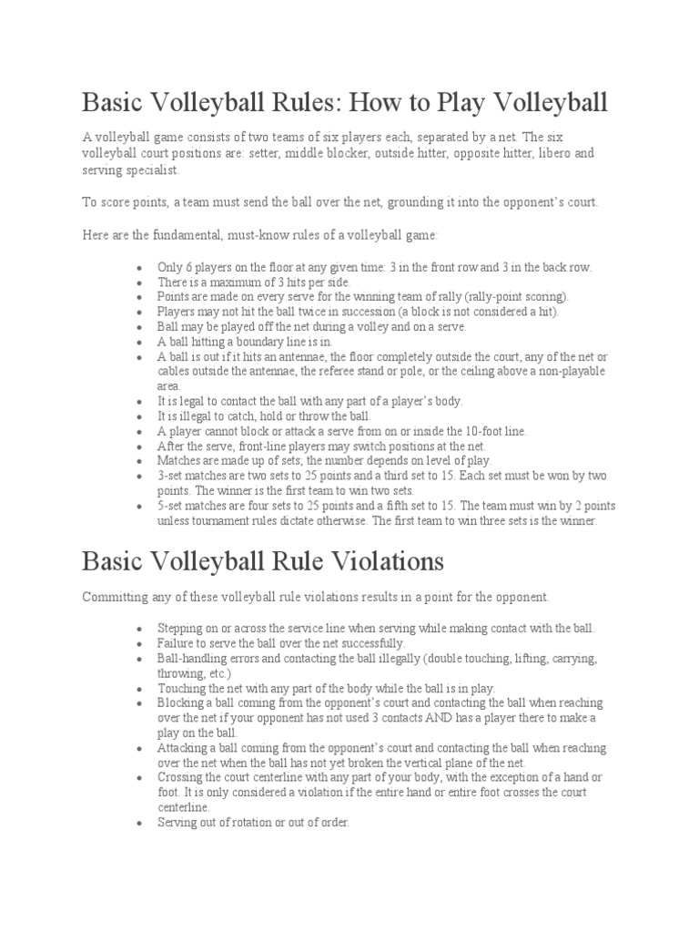 Basic Volleyball Rules: How To Play Volleyball | PDF | Volleyball ...