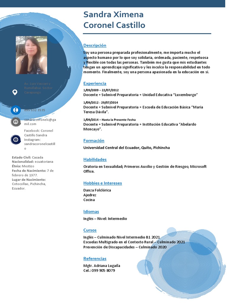 Curriculum - Sandra Coronel | PDF | Crecimiento personal y profesional ...