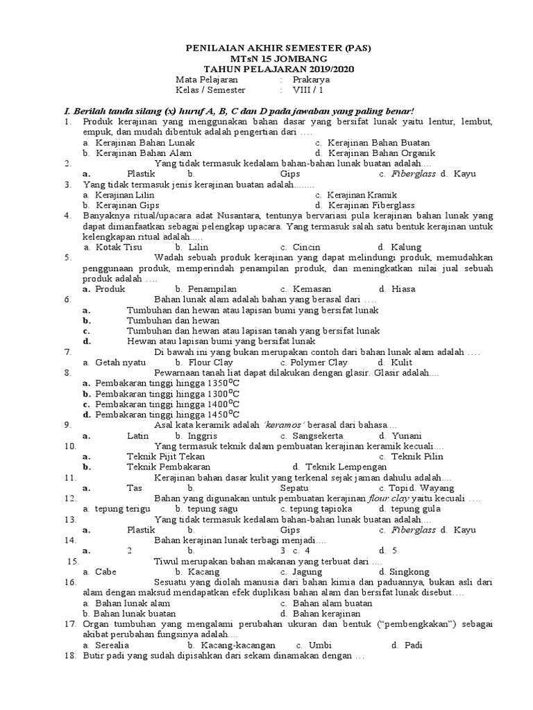 Soal Prakarya Kelas 8 | PDF