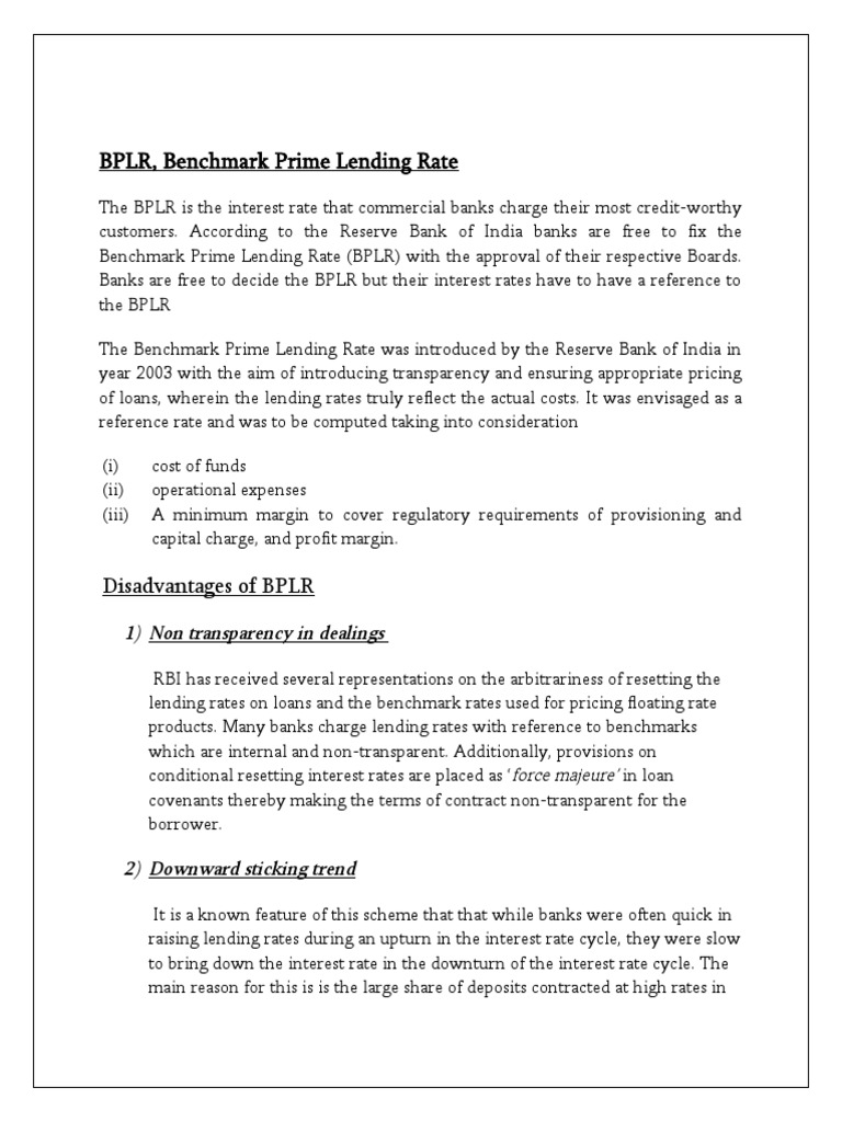 BPLR and Base Rate | Download Free PDF | Loans | Banks