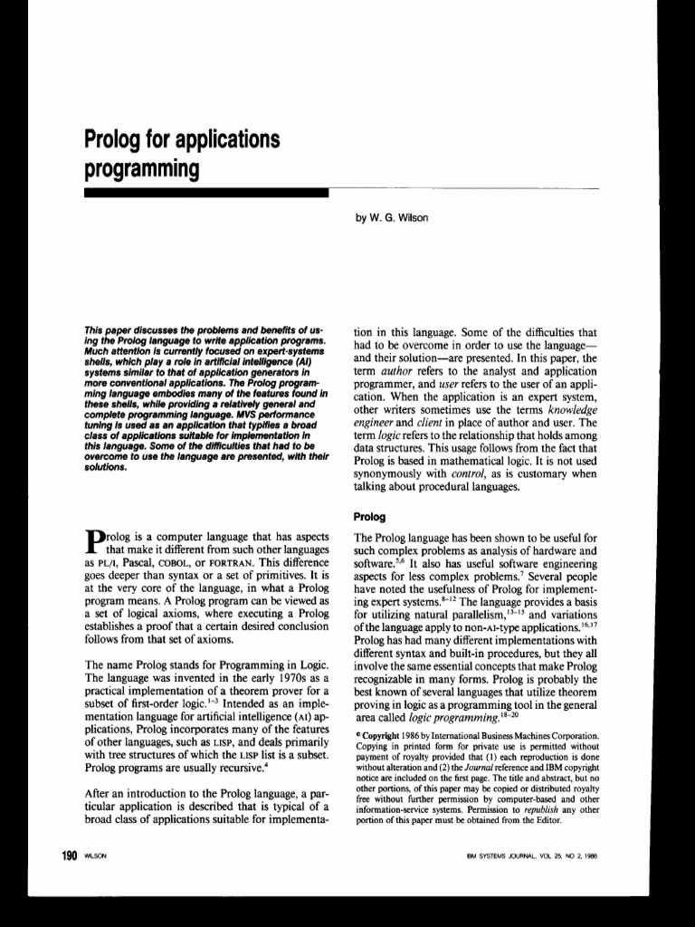 Prolog For Applications Programming: by W. Wilson | PDF | Mathematical Proof | Computer Program