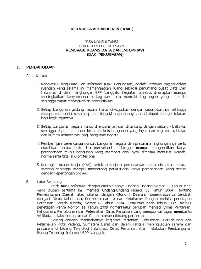 Kerangka Acuan Kerja (Kak) Jasa Konsultansi Pekerjaan Perencanaan Perbaikan Interior Wisma Ahmad ...