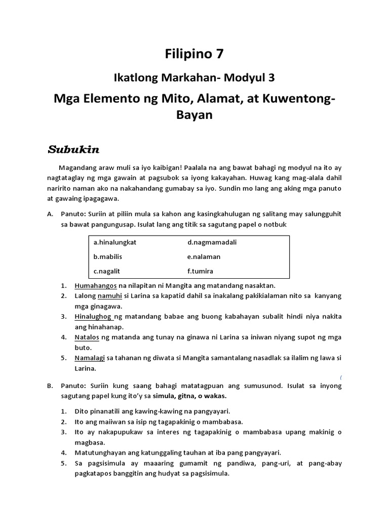 Filipino 7Q3 Modyul 3 | PDF