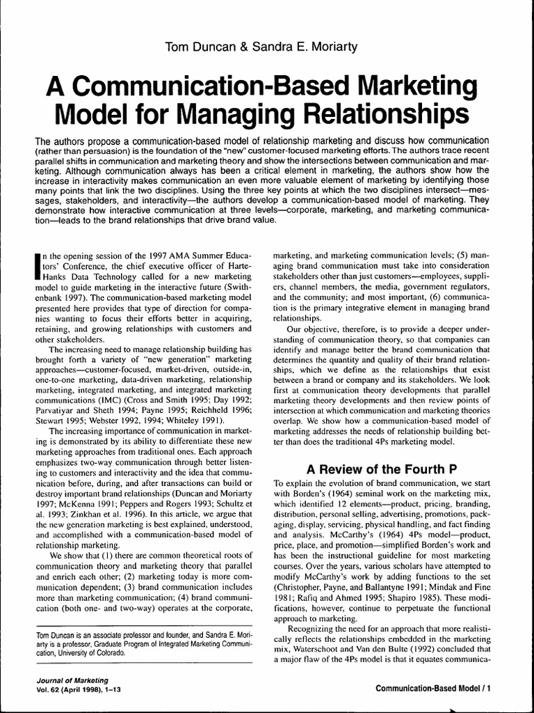 A Communication Based Marketing Model | PDF | Marketing Communications ...