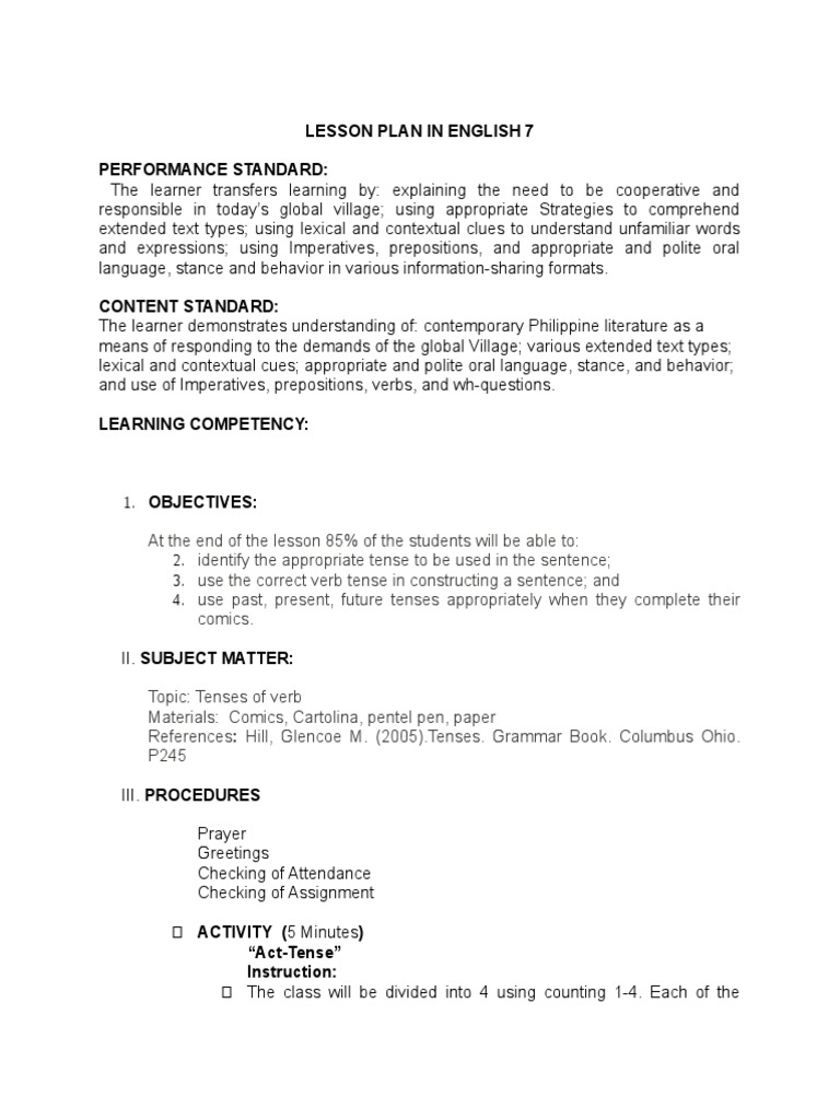 Verbs and Tenses Lesson Plan | PDF | Grammatical Tense | Verb