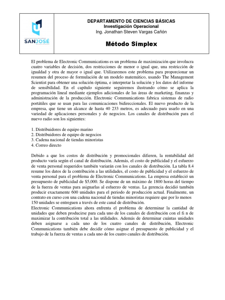 Metodo Simplex Taller | PDF | Presupuesto | Publicidad