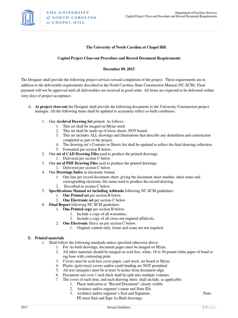 Capital Project Close Out Procedure and Record Document Requirements ...