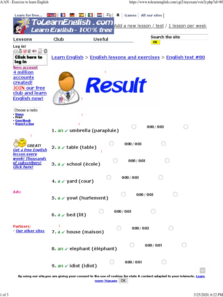 A - AN - Exercise To Learn English-Ramon de Leon | PDF | Verb | Languages