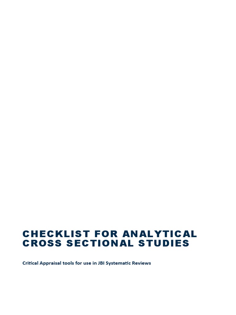 Checklist For Analytical Cross Sectional Studies: Critical Appraisal ...