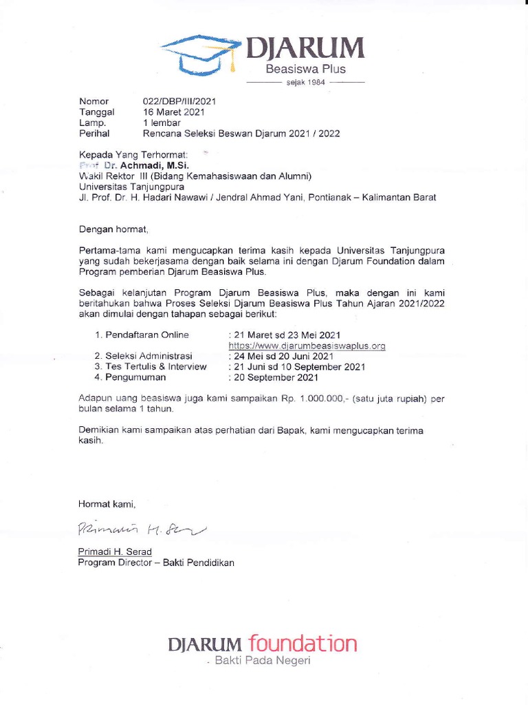 Program Seleksi Beasiswa Djarum | PDF