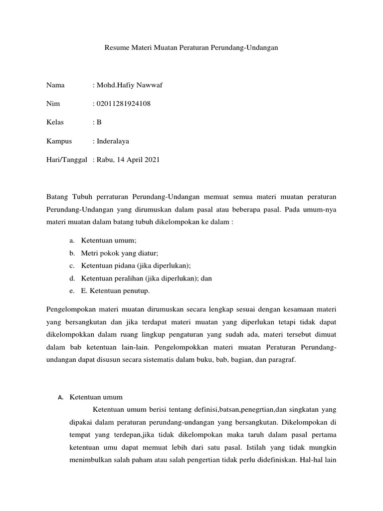 Resume Materi Muatan Peraturan Perundang-Undangan | PDF