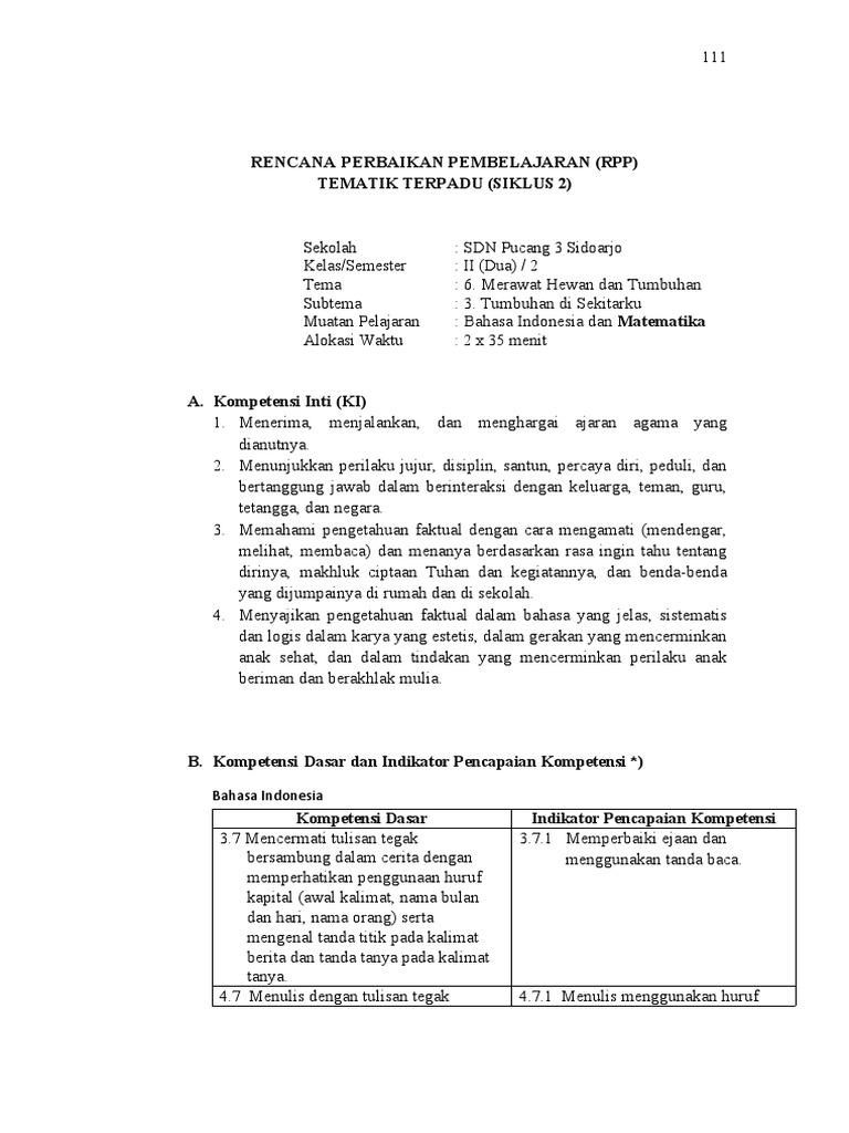Contoh RPP SIKLUS 2 | PDF | Seni & Disiplin Bahasa
