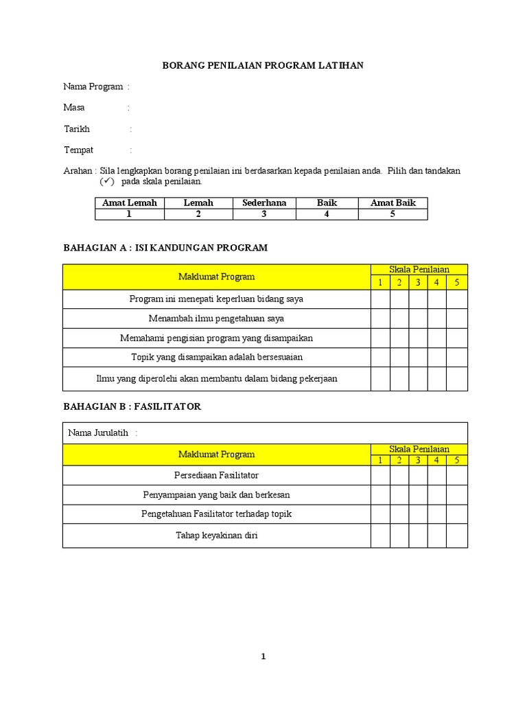 Borang Penilaian Program Latihan | PDF