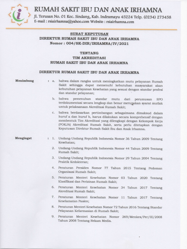 SK Tentang Pembentukan Tim Akreditasi RS-revisi | PDF