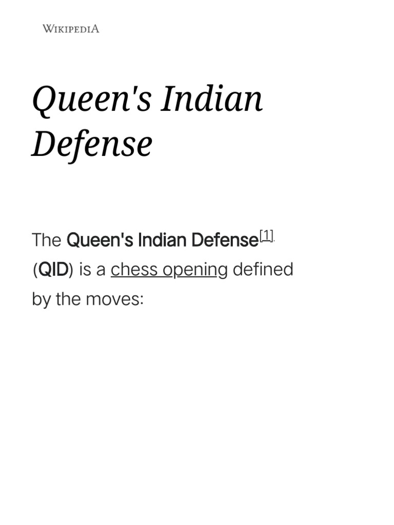 Queen's Indian Defense - Wikipedia | PDF | Chess Openings | Games Of ...