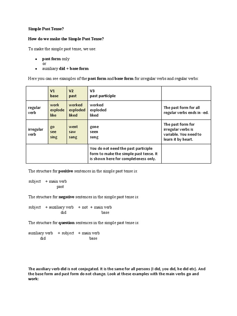 Simple Past Tense | PDF | Grammar | Verb