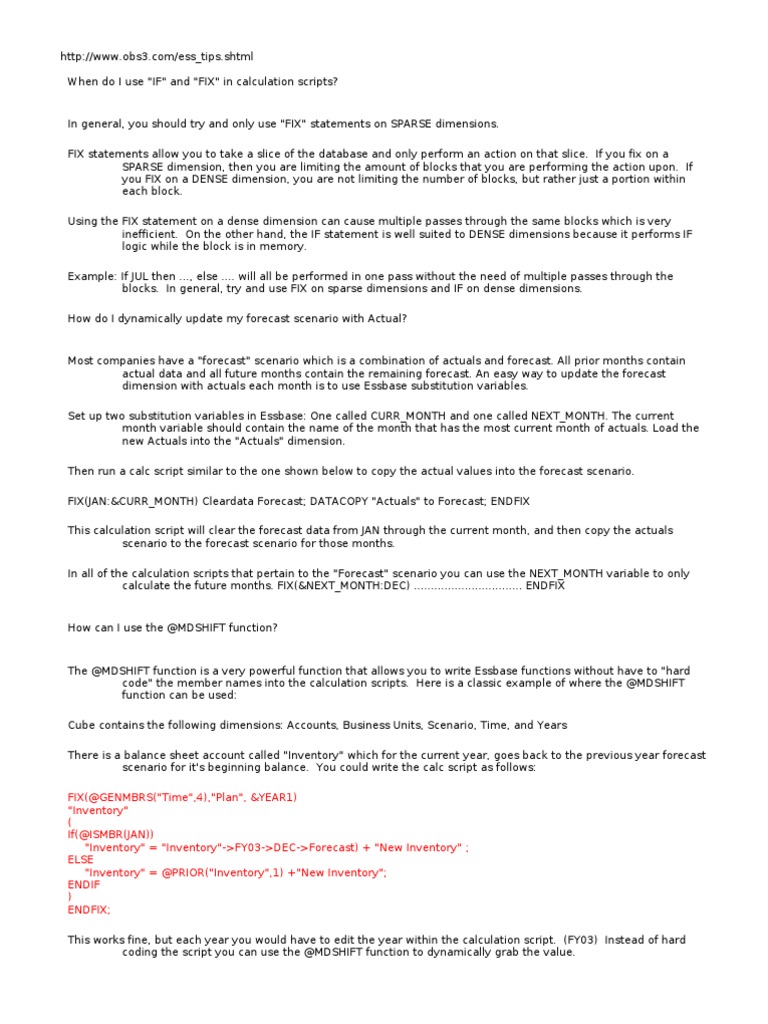 Calc Script Essbase | PDF | Microsoft Excel | Information Technology Management