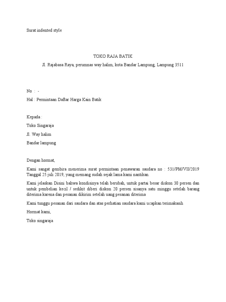 Surat Permohonan Indented Style | PDF